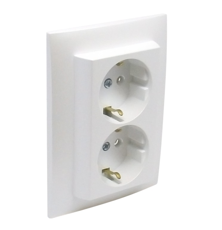 Monobloka rozete 2-vietīga. z/a ar zemējumu. 16A - 250V. Logus 90 ...