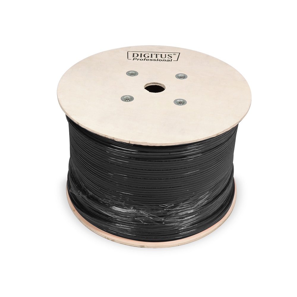 Āra datu kabelis Cat.7 S/FTP AWG 23. 1200MHz. PoE. LSZH. 1000m. melns ...