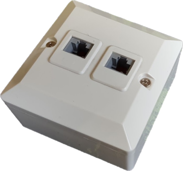 Rozete v/a ar ligzdām 2xCat.6 UTP. 80x80x50mm. Balta. - BPG