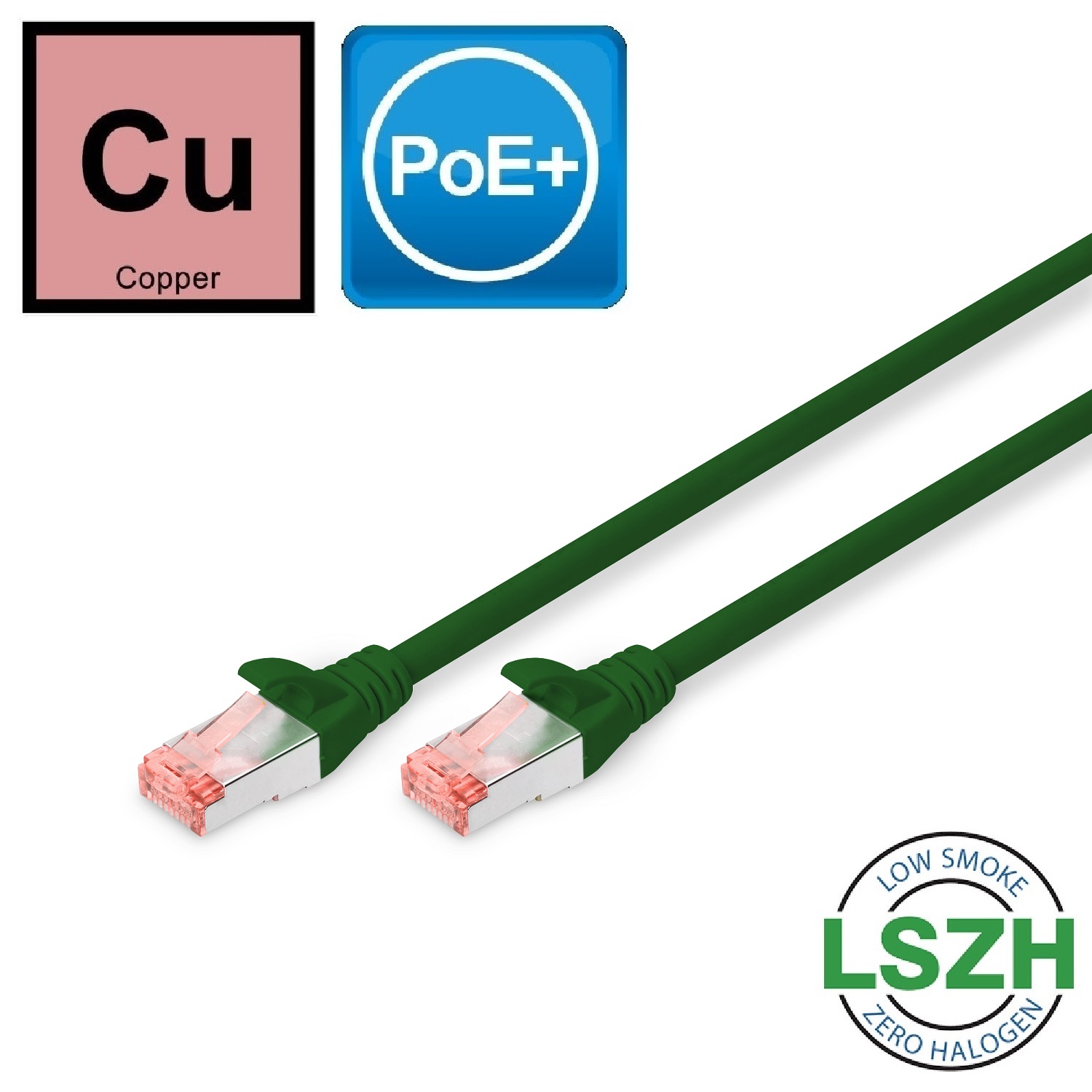 Patch kabelis Cat.6 S/FTP. Cu. LSZH Zaļš 5m. PoE+ - BPG