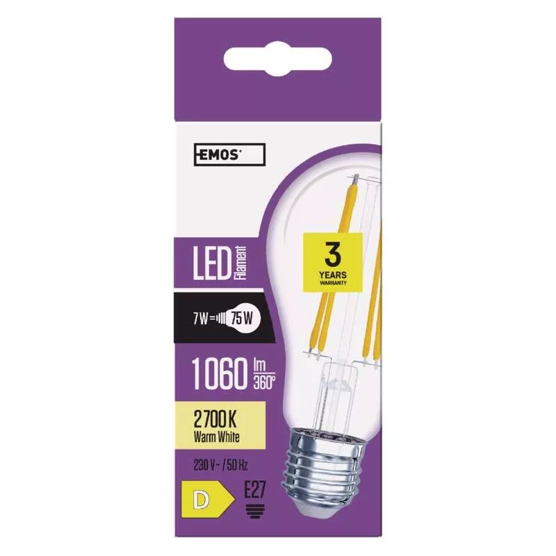 LED spuldze A60 7W 1060lm 2700K FLM caurspīdīga E27 230V 60x105mm - BPG
