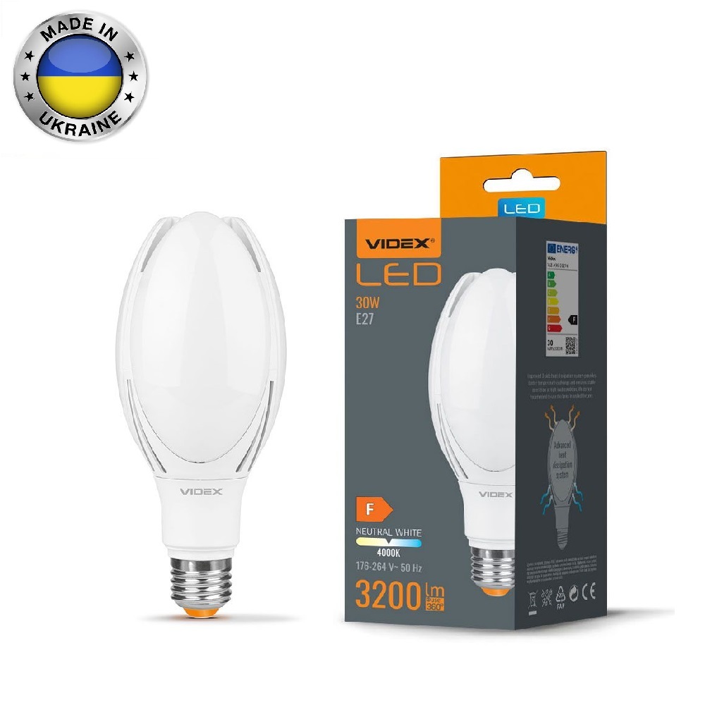 LED spuldze 30W 3200lm 4000K E27 176-264V ø96x228mm VIDEX - BPG
