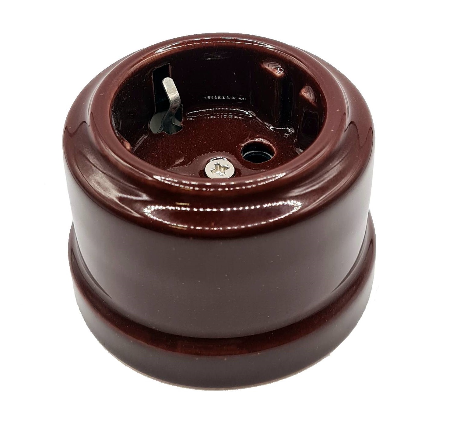 Porcelāna rozete. v/a ar zemējumu. ∅65 x 47mm. 16A - 250V. brūna - BPG